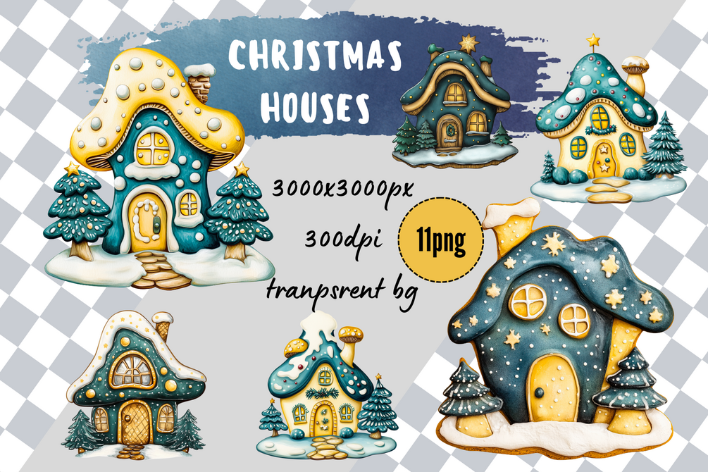 11 Christmas Houses Clipart PNGs | Transparent Background | 3000x3000px ...