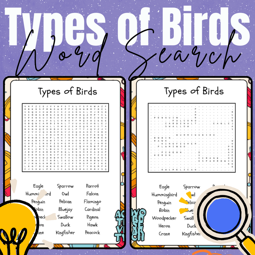 Types of Birds Word Search Adventure Sheet - Printable Activity
