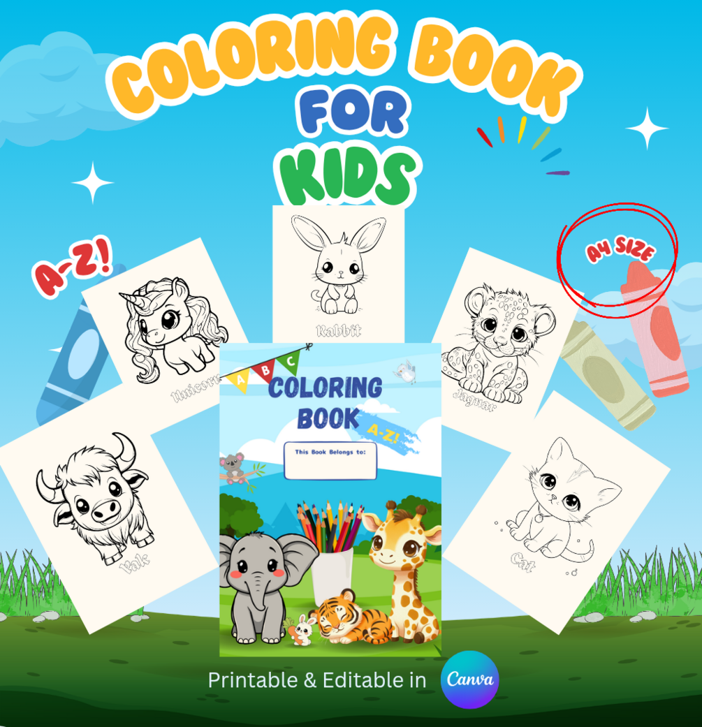 Animals Coloring Book A–Z (Printable & Canva-Editable)