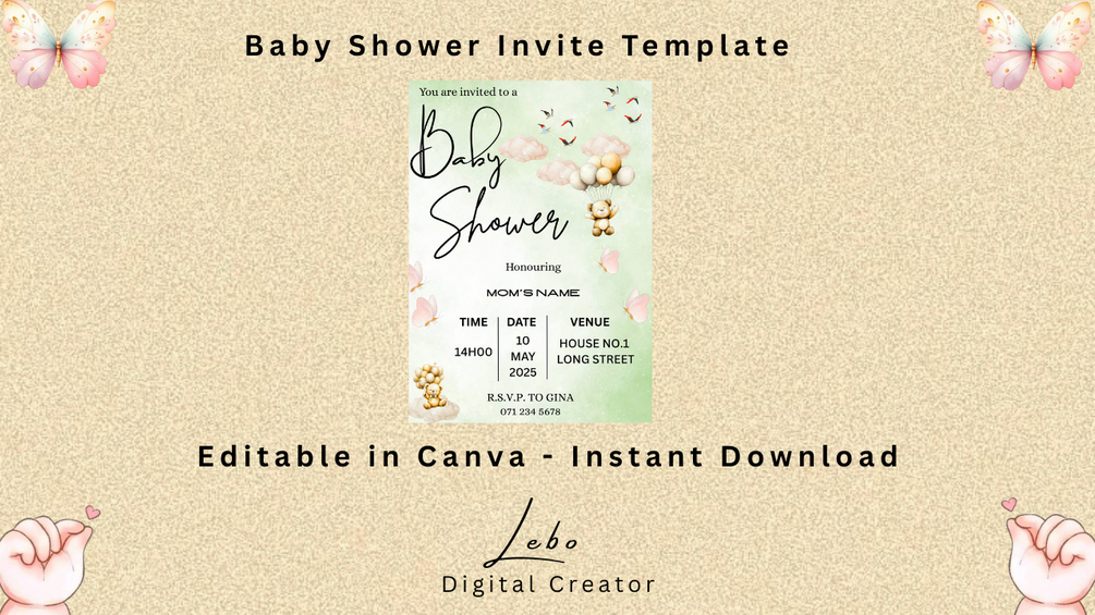 Blooming Grace – Baby Shower Invitation Template (Editable in Canva)