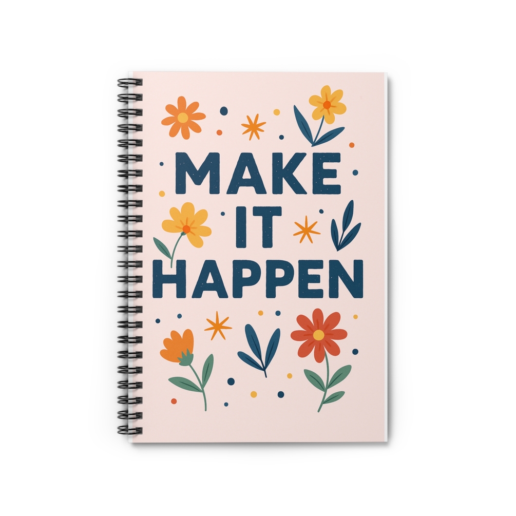 Motivational Floral Spiral Notebook, Make It Happen Journal, Student ...