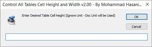 Control All Tables Cell Height and Width v2.0