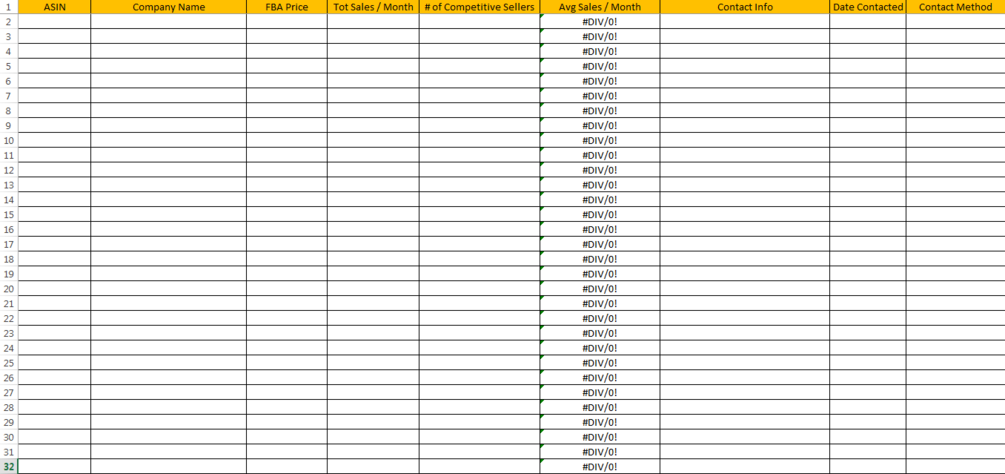 Product and Manufacturer Spreadsheet