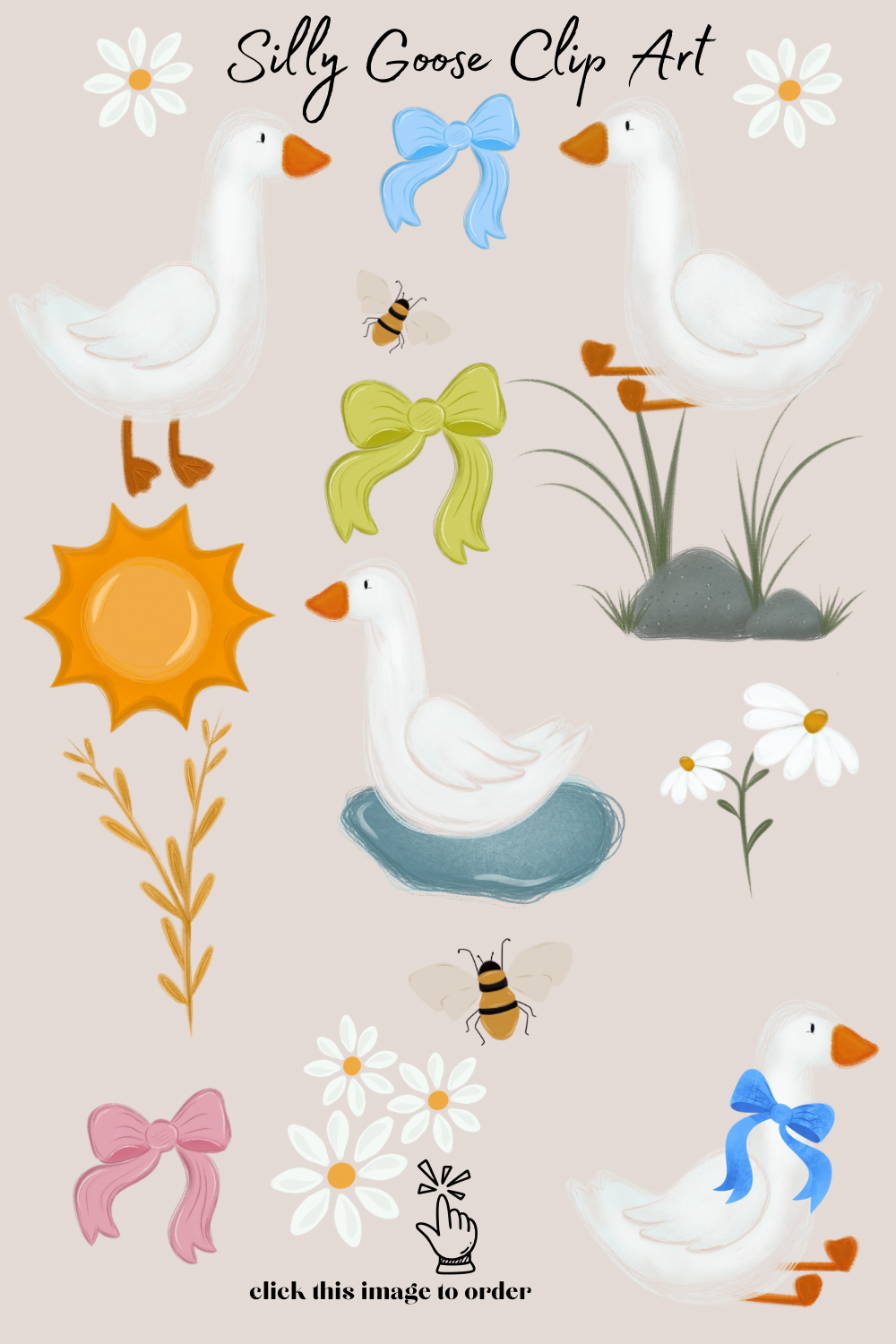 Silly Little Goose Clipart Set – Hand-Drawn Cottagecore Graphics for ...