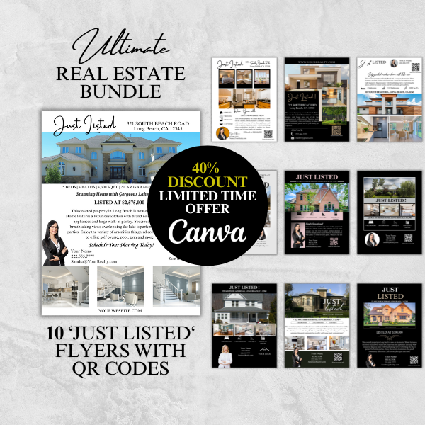 Real Estate Bundle of 10 'Just Listed' Flyer Templates with QR Codes