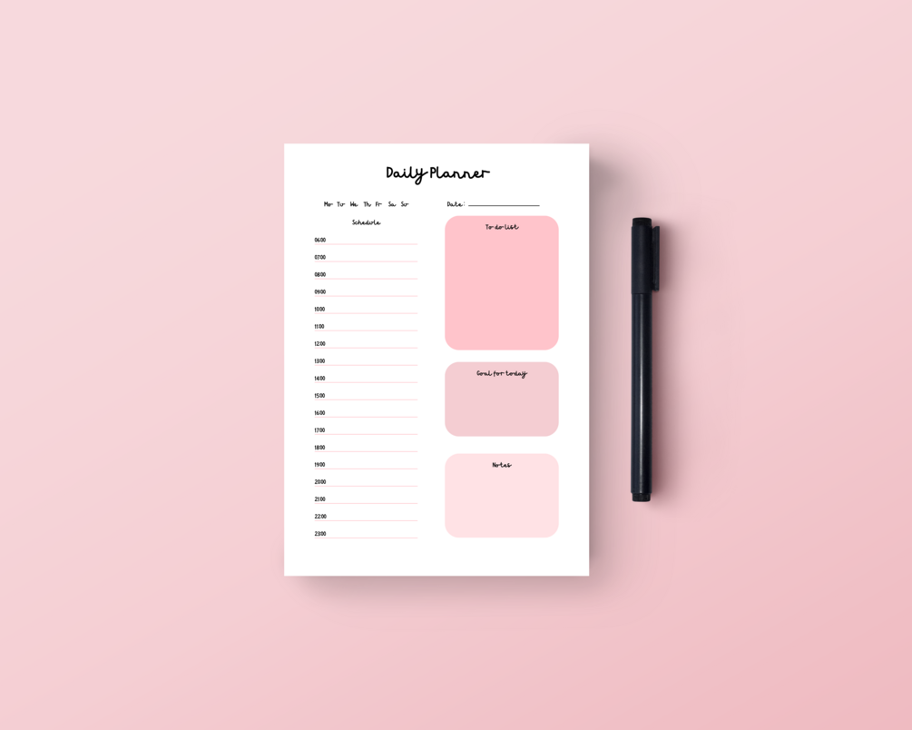 Simple Pink Daily Planner - Digital Daily Planner