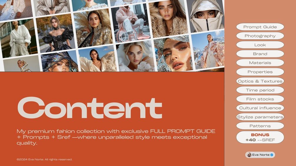 Midjourney Fashion Design Prompts + --Sref + Prompt Guide Vol.7