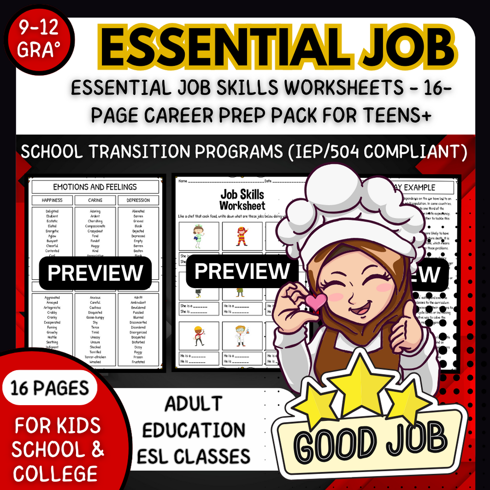 Essential Job Skills Worksheets - 16-Page Career Prep Pack for Teens+