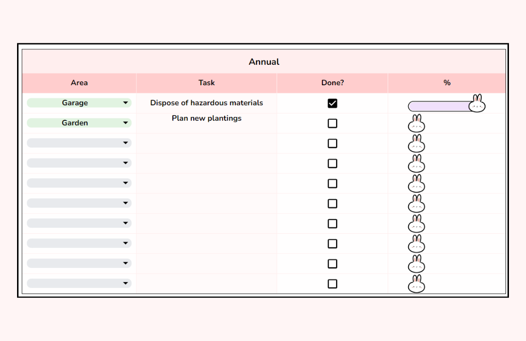Cleaning and Chores Planner Spreadsheet – Cute Bunny