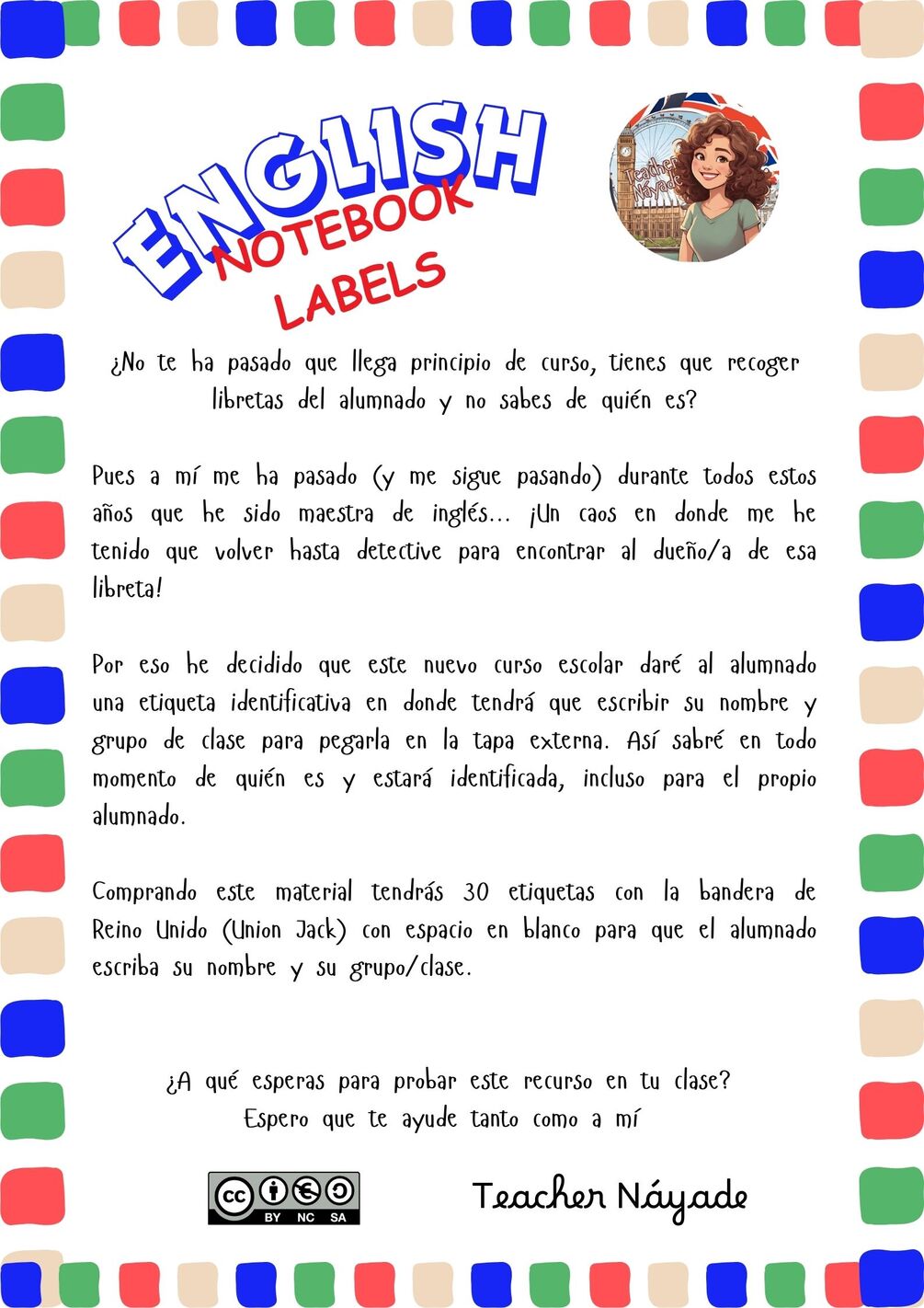 ENGLISH NOTEBOOK LABELS