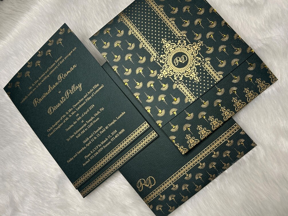 Dark Green Matte Screen Printed Wedding Invitation