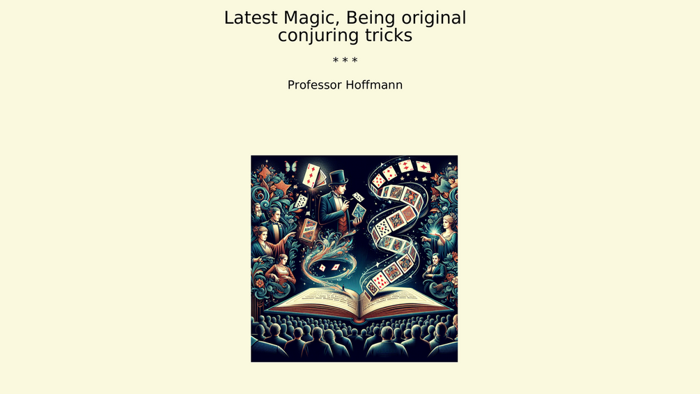 Latest Magic, Being original conjuring tricks
