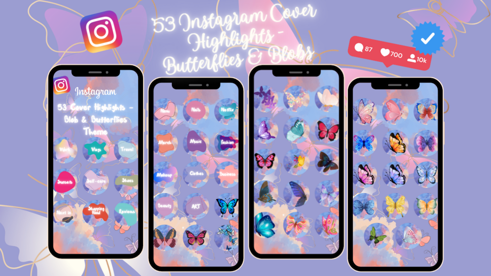 53 Instagram Highlight Covers - Butterflies & Blobs