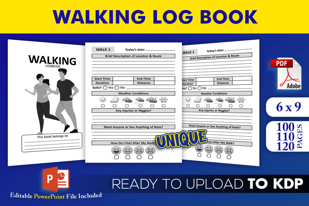 Daily Walking Log Book | KDP Interior Template Ready to Upload