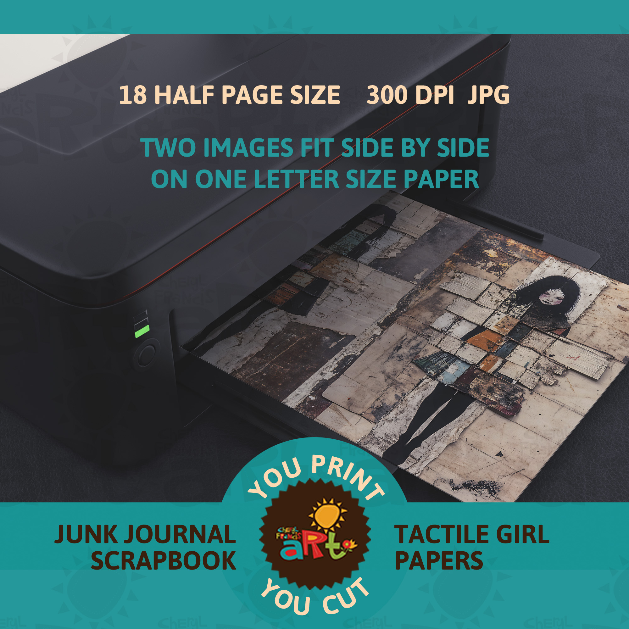 18 pc Tactile Young Woman Portrait Rustic Collage Printable Junk ...