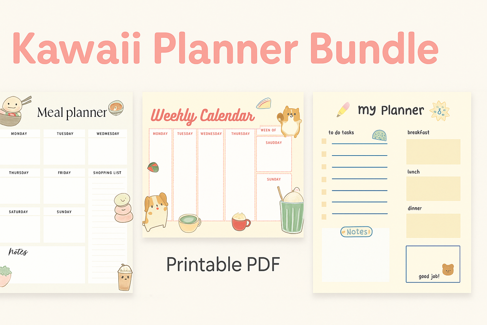 “Kawaii Printable Planner Bundle | Meal + Weekly + Daily”