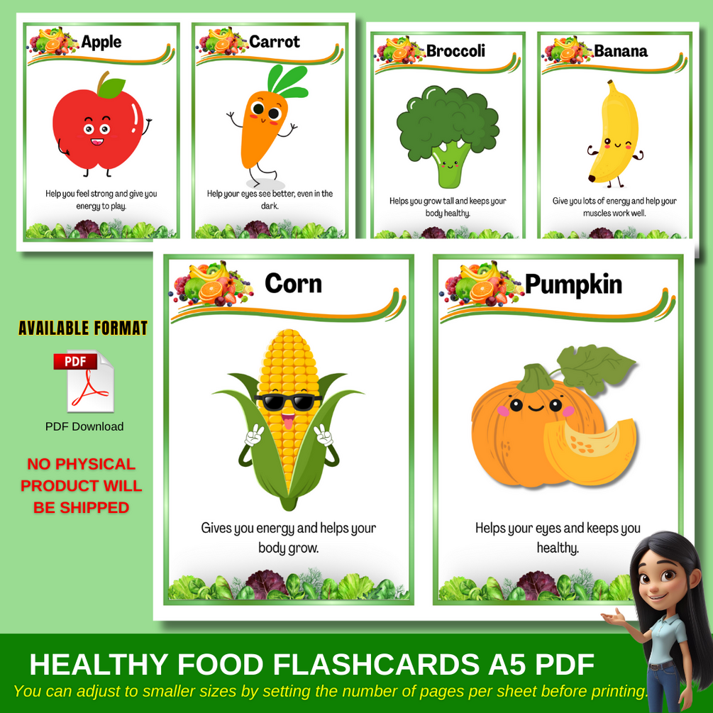 Healthy and Unhealthy Food Flashcards | 25 Pages (50 A5 Cards ...