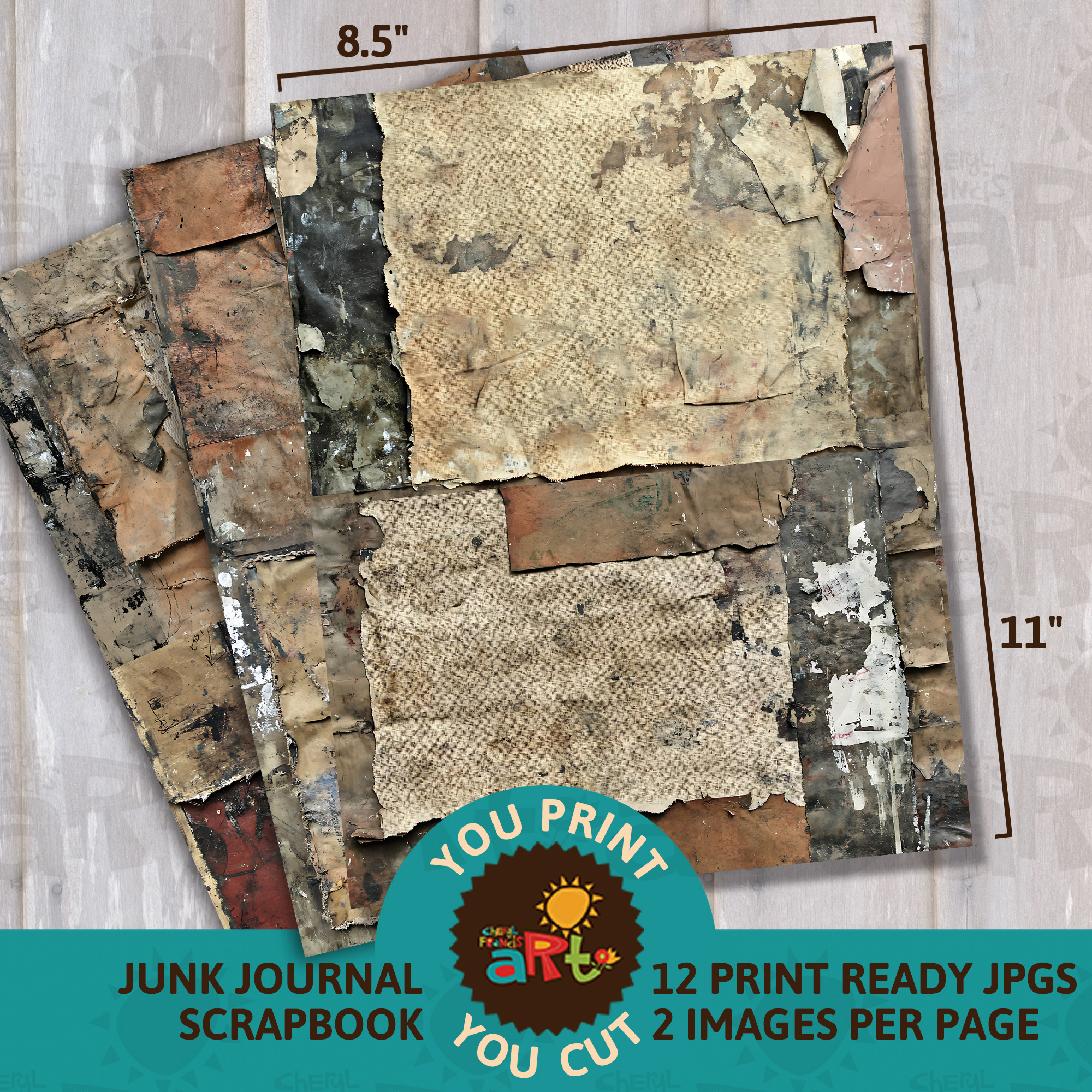 24 pc Grungy Texture Style 1 Collage Printable Junk Journal Horizontal ...