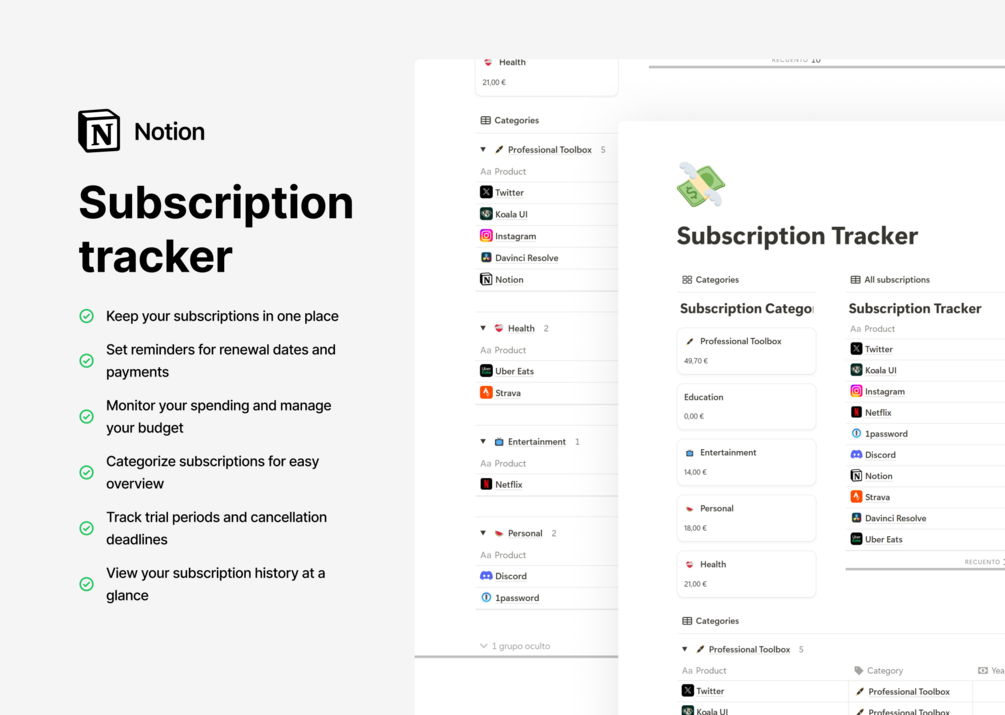 Subscription Tracker (Notion Template)