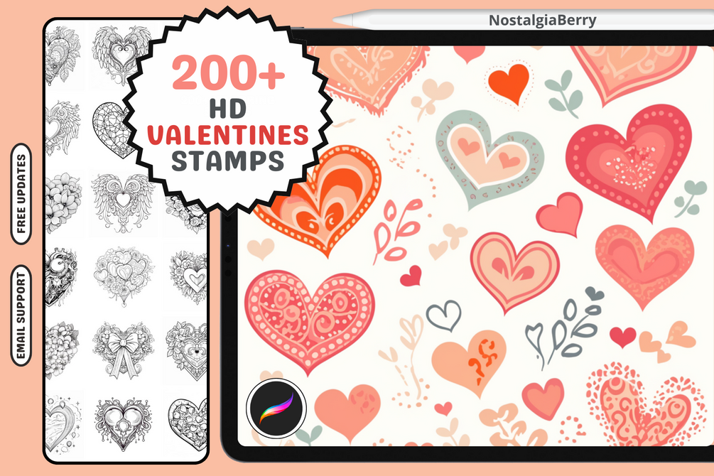 Procreate Stamps: 200+ Valentine-Themed Stamps for Love Art, Romantic ...