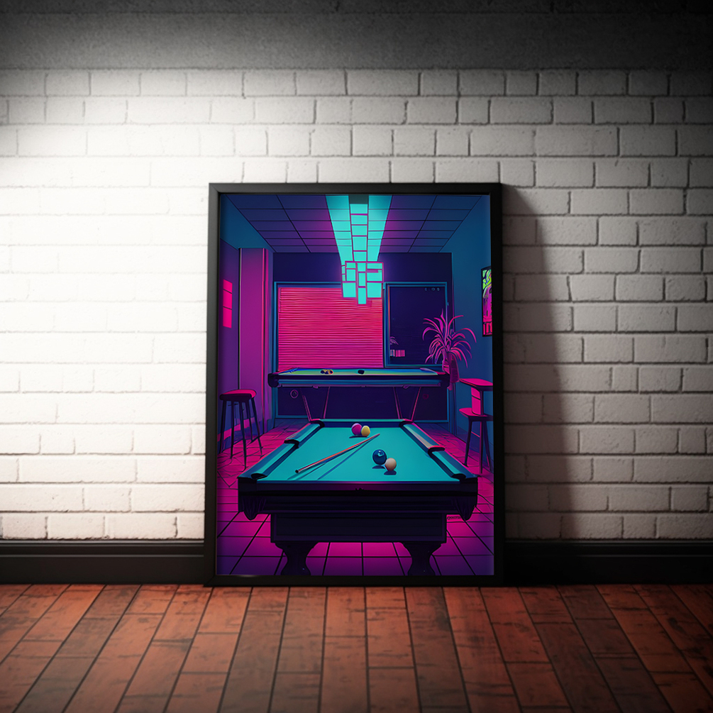 Stylish Neon Billiard Table - 80's Modern Wall Art Decor for Game Room ...