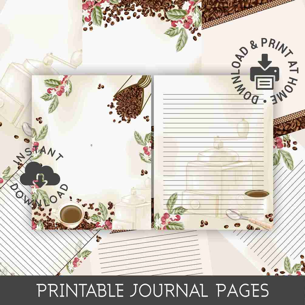 Coffee Printable Journal Pages | Blank Journal Pages | Lined and ...