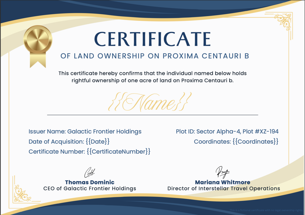 Galactic Land Ownership Certificate