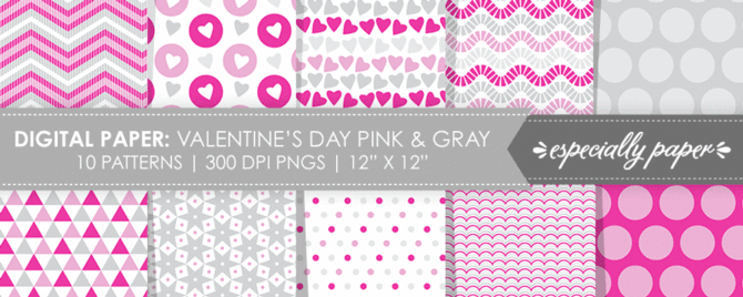 Digital Paper, Valentine's Day Pink & Gray