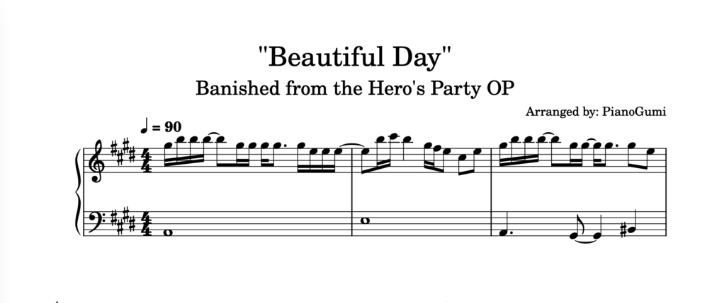 Banished from the Hero's Party OP - "Beautiful Day" - EASY Piano Sheet ...