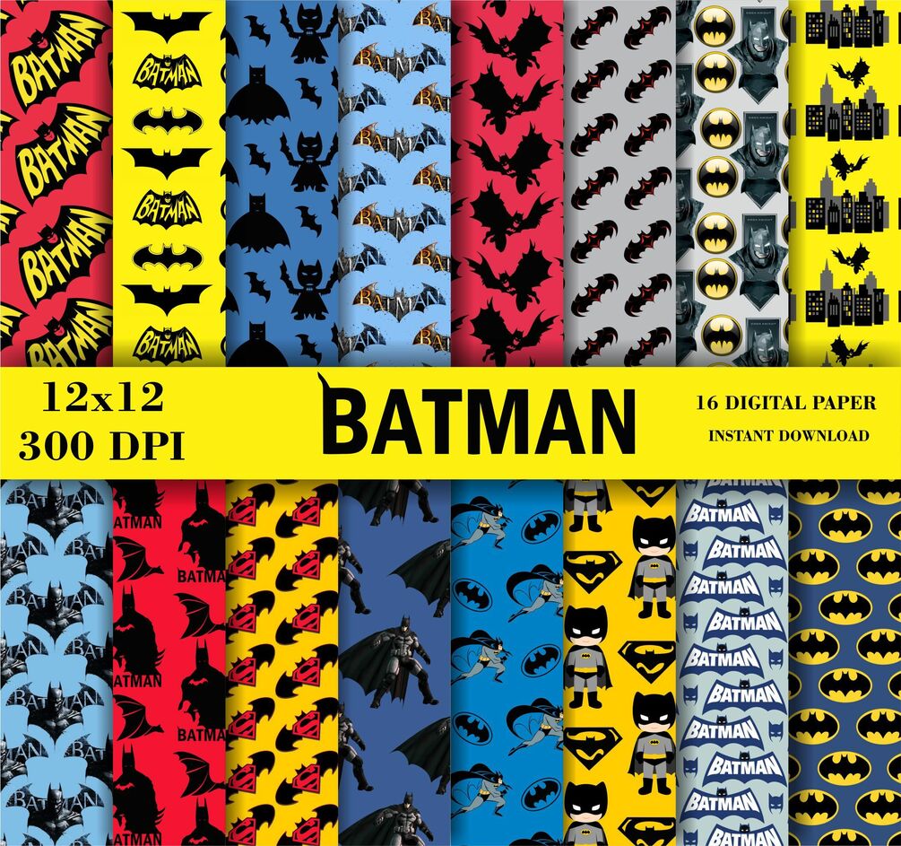 Digital Paper inspired by Batman. 12X12 inch JPEG. 300 DPI