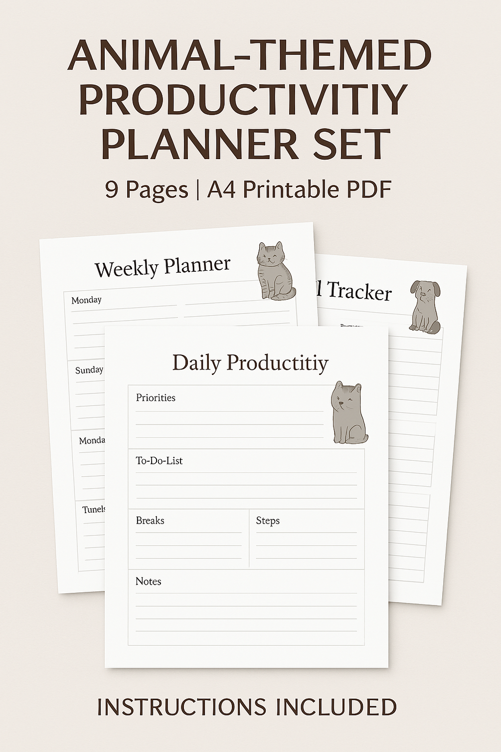 Animal-Themed Planner Bundle | 9 Pages + Bonus
