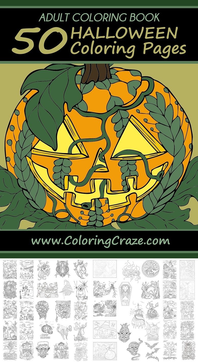 Halloween Adult Coloring Book (50 Illustrations)