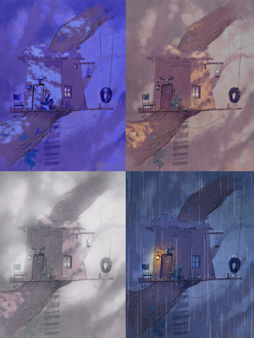 Tree house lighting and animation psds and Aftereffects file