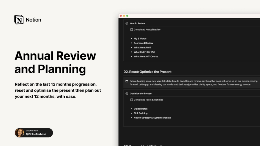 Annual Review & Planning Notion Template