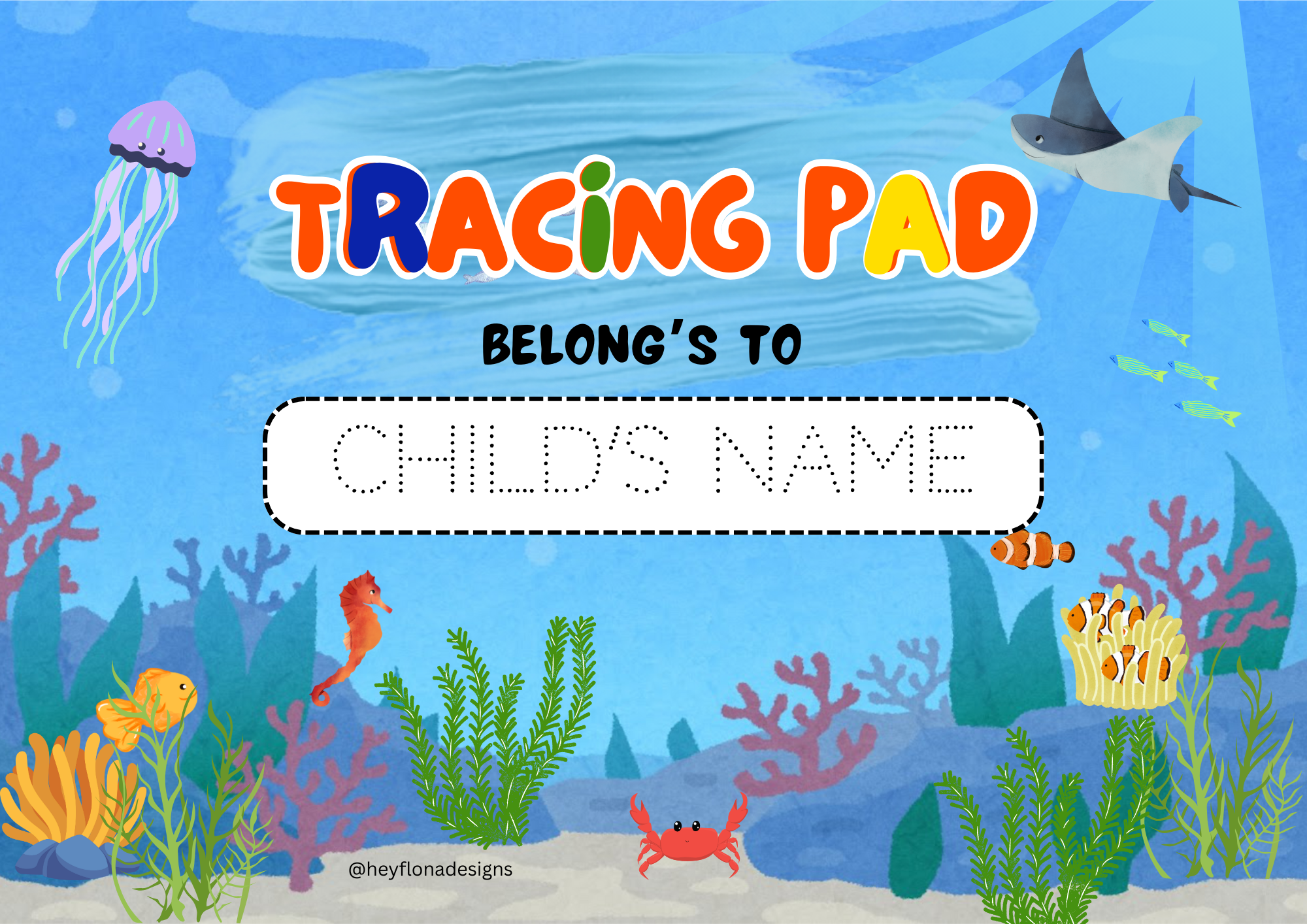 Tracing Pad – Name & Alphabet Practice (Ocean-Themed Digital )
