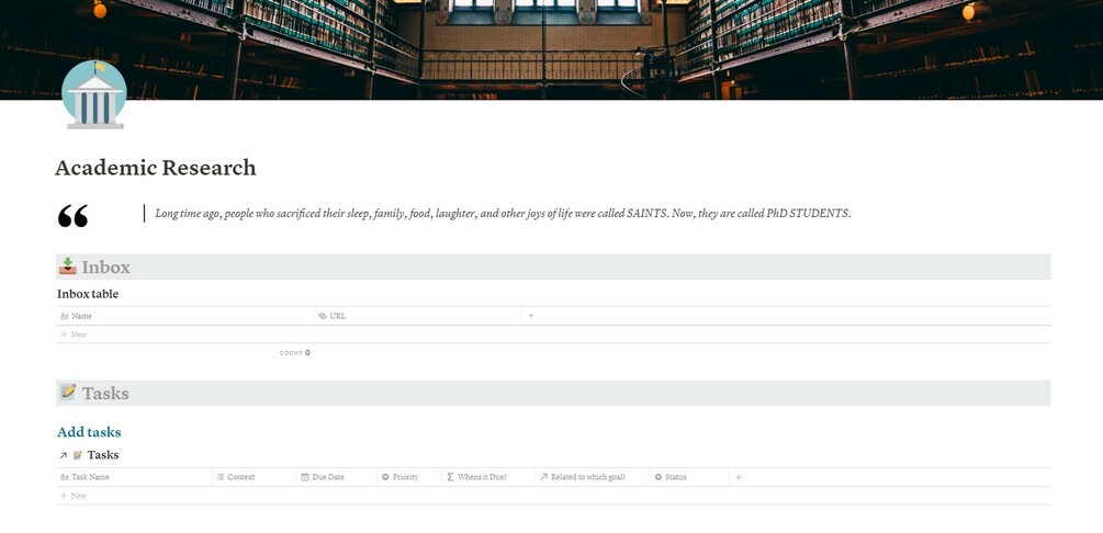 Academic Research Dashboard for Notion