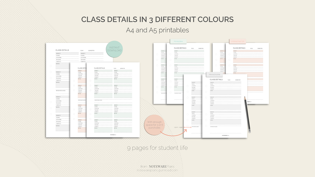 Class Details Printable, Class Planner, Printable Planner, Instant ...