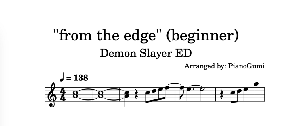 Demon Slayer ED - "from the edge" - BEGINNER Piano Sheet Music