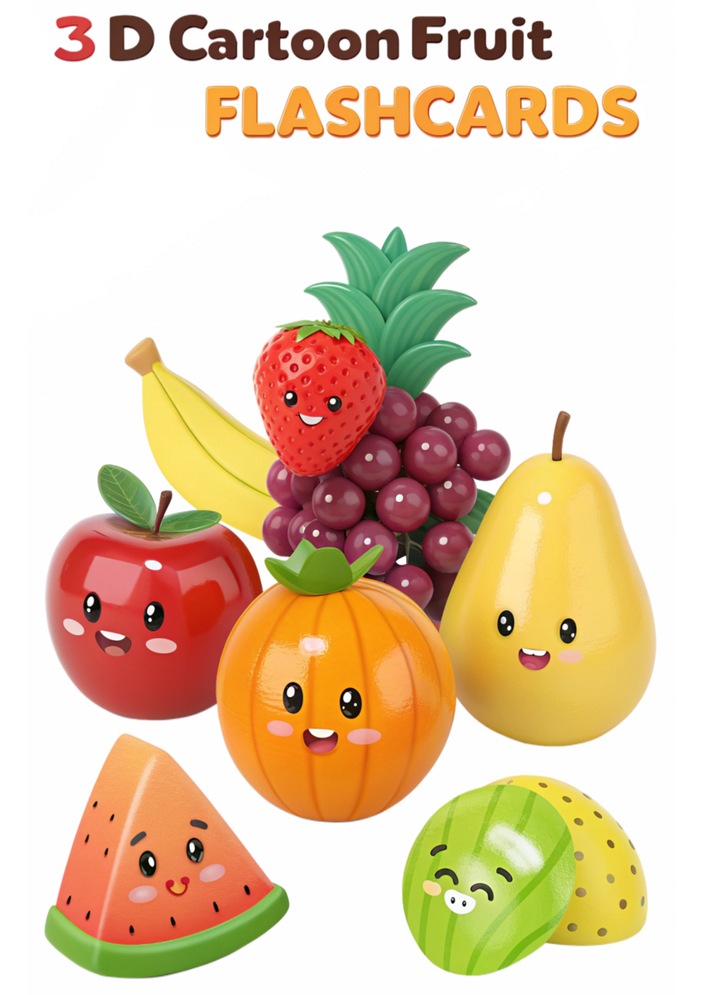 3D CARTOON FRUIT FLASHCARDS