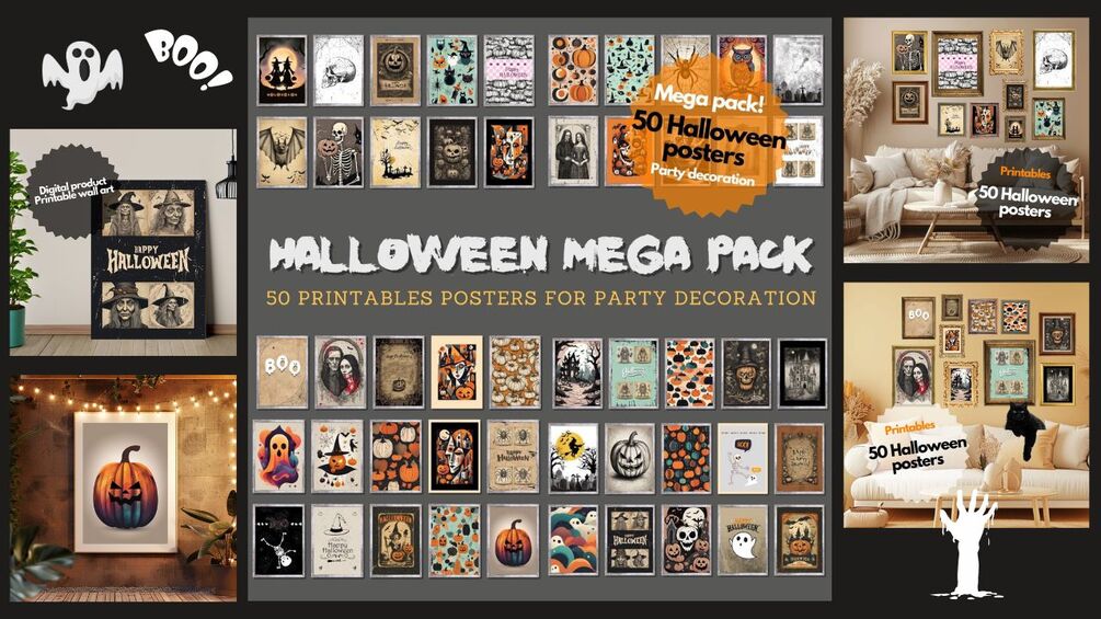 Halloween mega pack. 50 printable posters party decoration