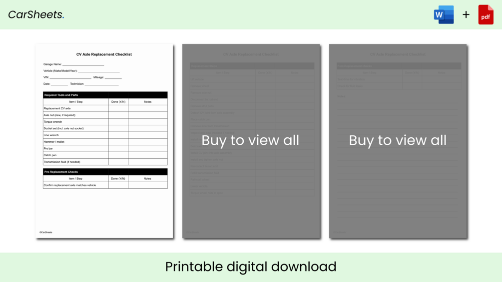 CV Axle Replacement Checklist - ©CarSheets