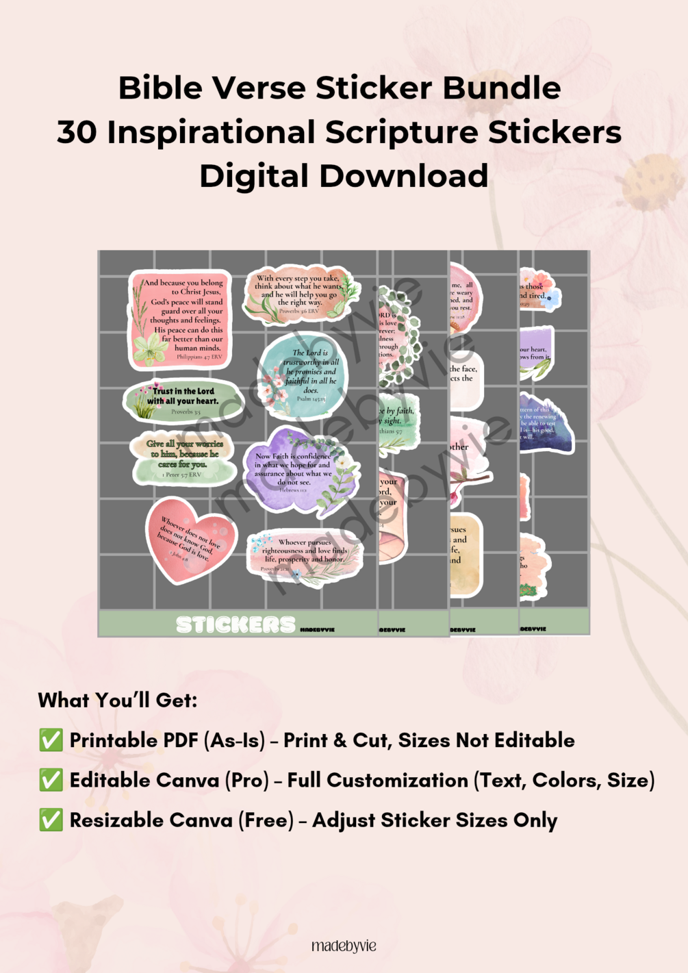 Printable & Editable Bible Verse Sticker Set | 30 Scripture Stickers ...