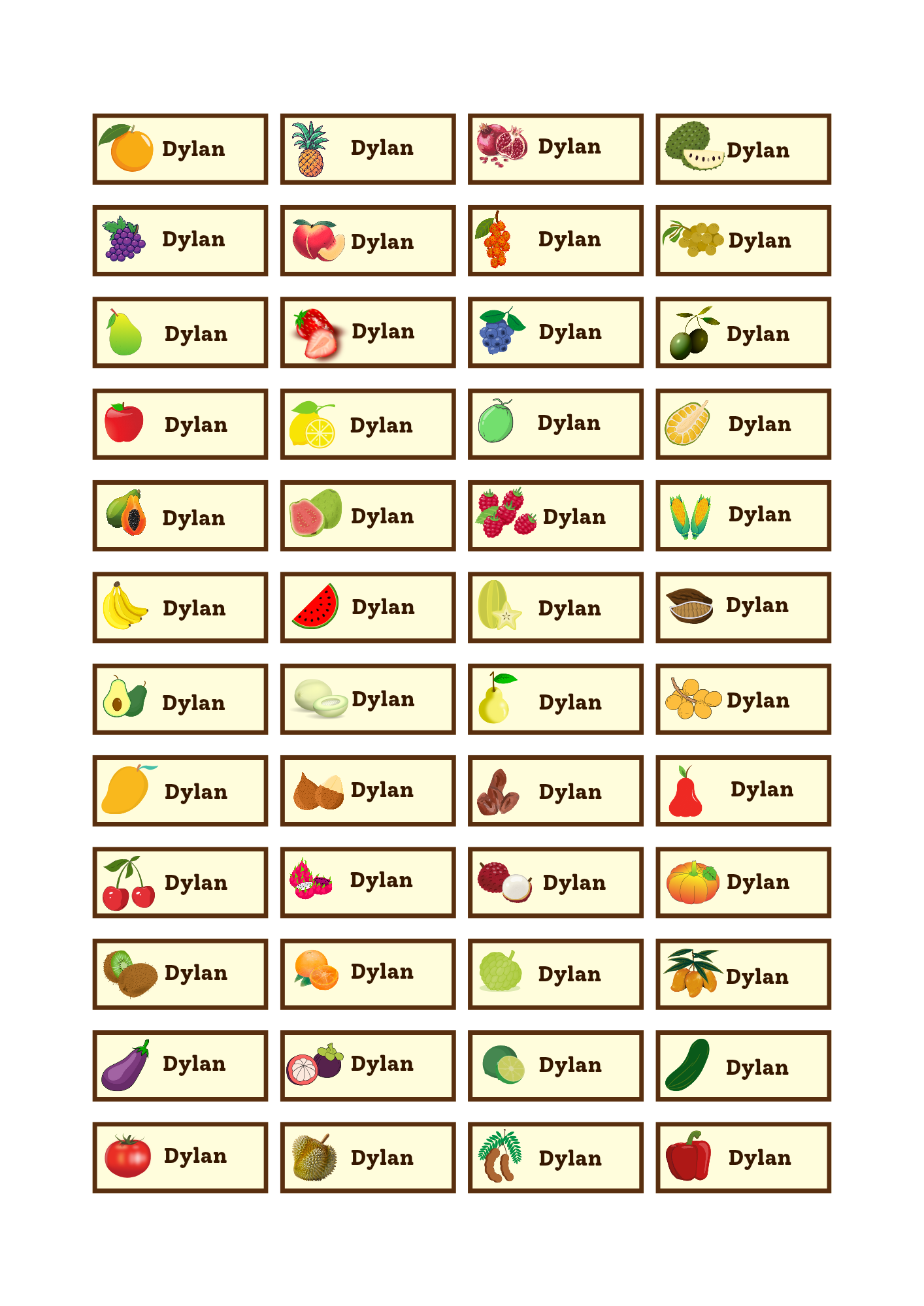 "Editable Fruit-Themed Name Tag Templates for Canva"