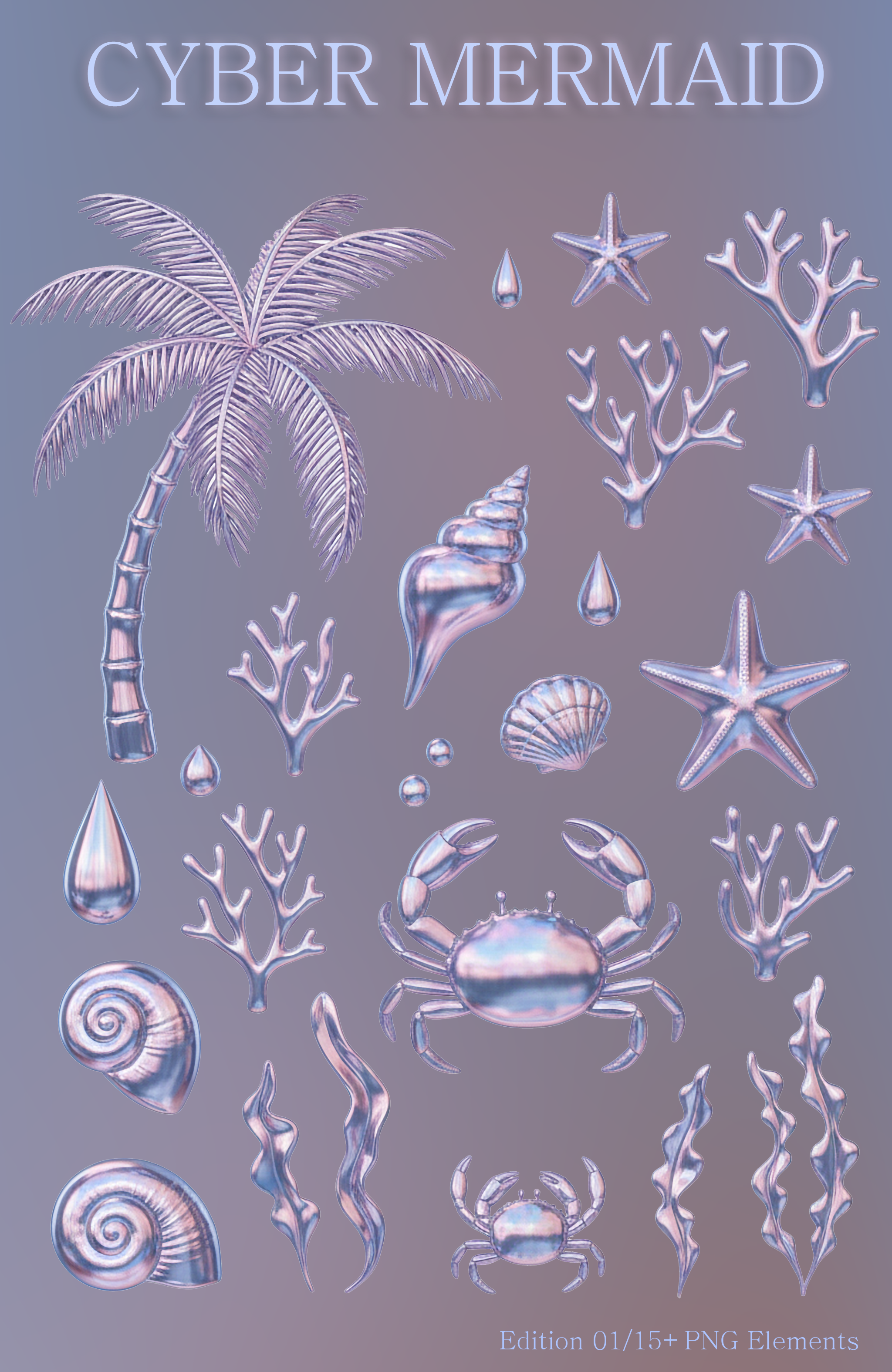 CYBER MERMAID : 3D Chrome Sticker Pack