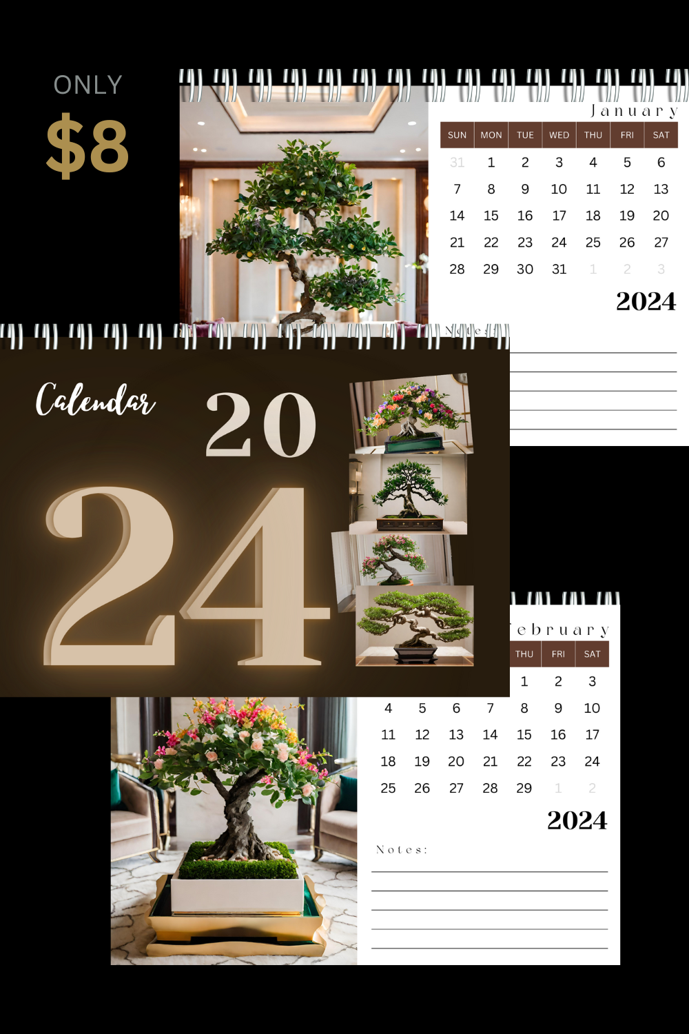 Nature's Resilience 2024 Wall Calendar - Bonsai Edition