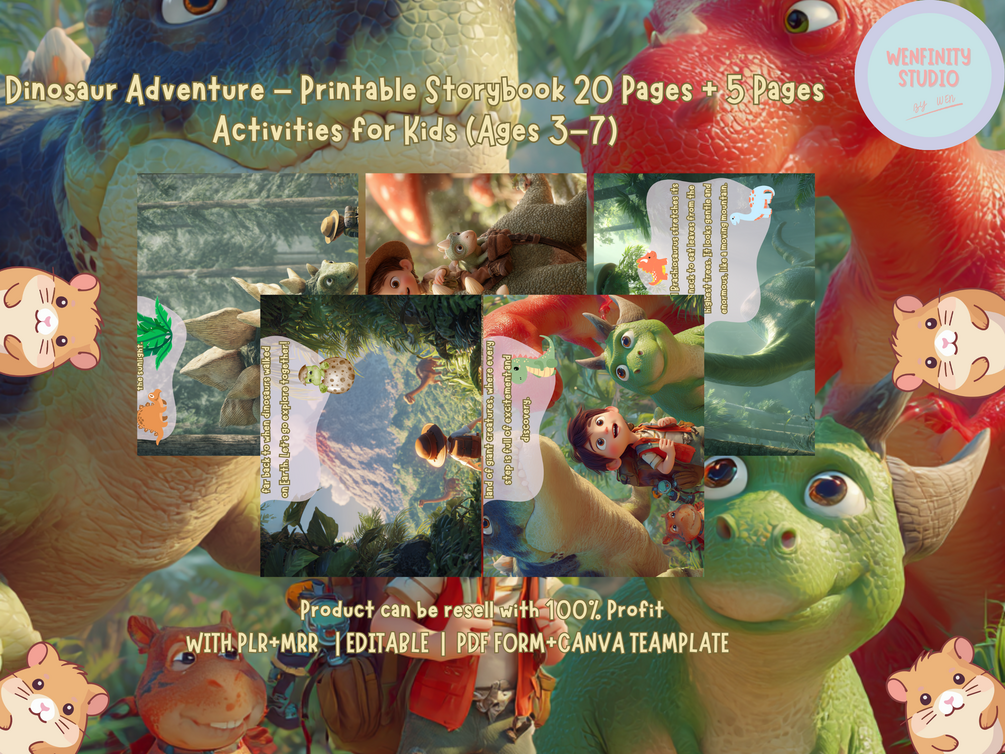 Dinosaur Adventure – Printable Storybook 20 Pages + 5 Pages Activities ...