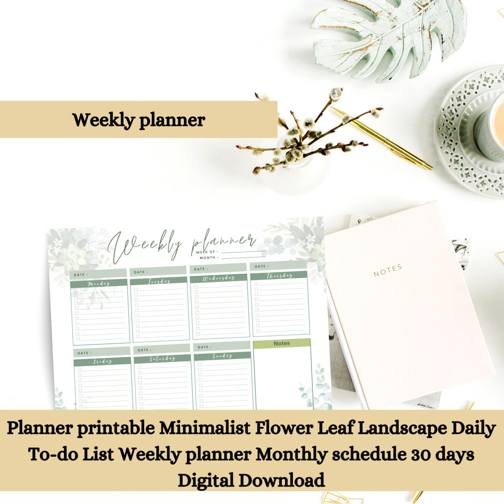 Planner printable Minimalist Flower Leaf Landscape Daily To-do List ...
