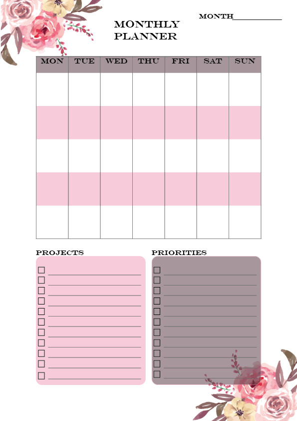Pink Monthly Planner, Pink Monthly Work Planner, Pink Schedule Planner ...