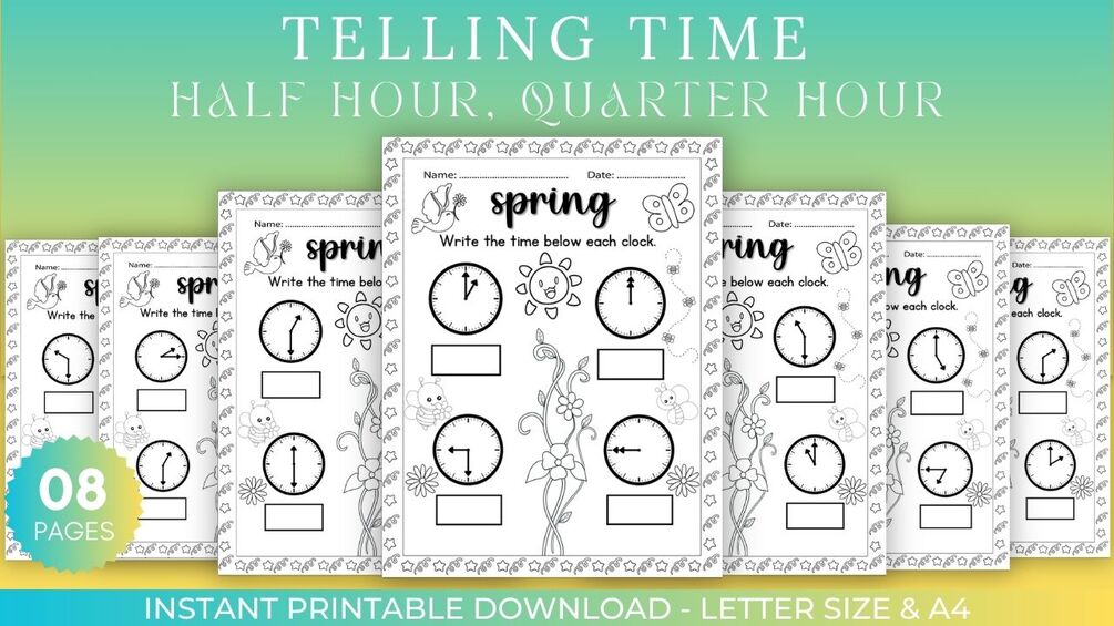 Printable spring Telling Time to the Hour Worksheet, Half Hour, Quarter ...
