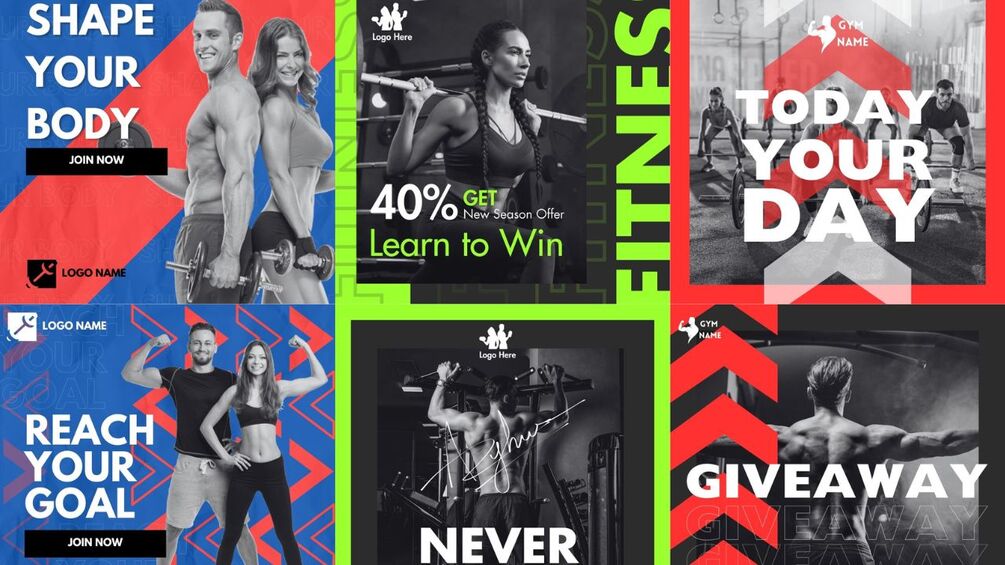 60+ FITNESS GYM INSTAGRAM POST/STORY/REEL CANVA TEMPLATES